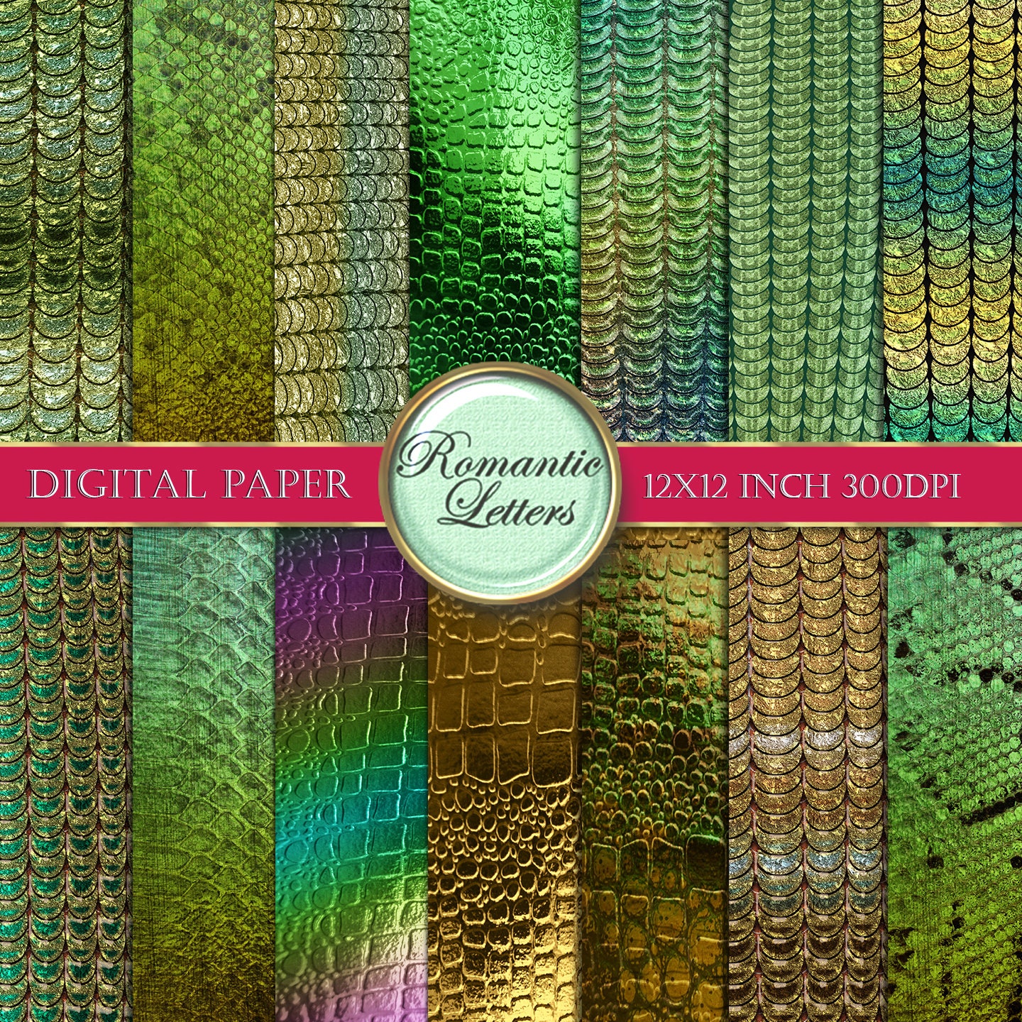 12x12inch Seamless Sparkling Rainbow Mermaid Scale Design Digital Paper ...