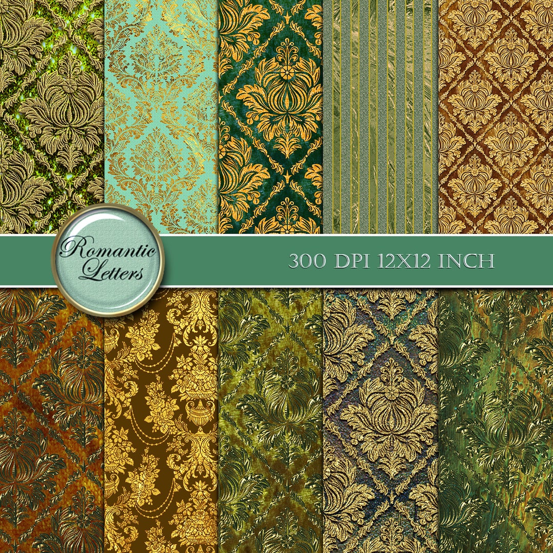 Gold Velvet Damask Glitter Digital Paper Background Digital Scrapbook ...