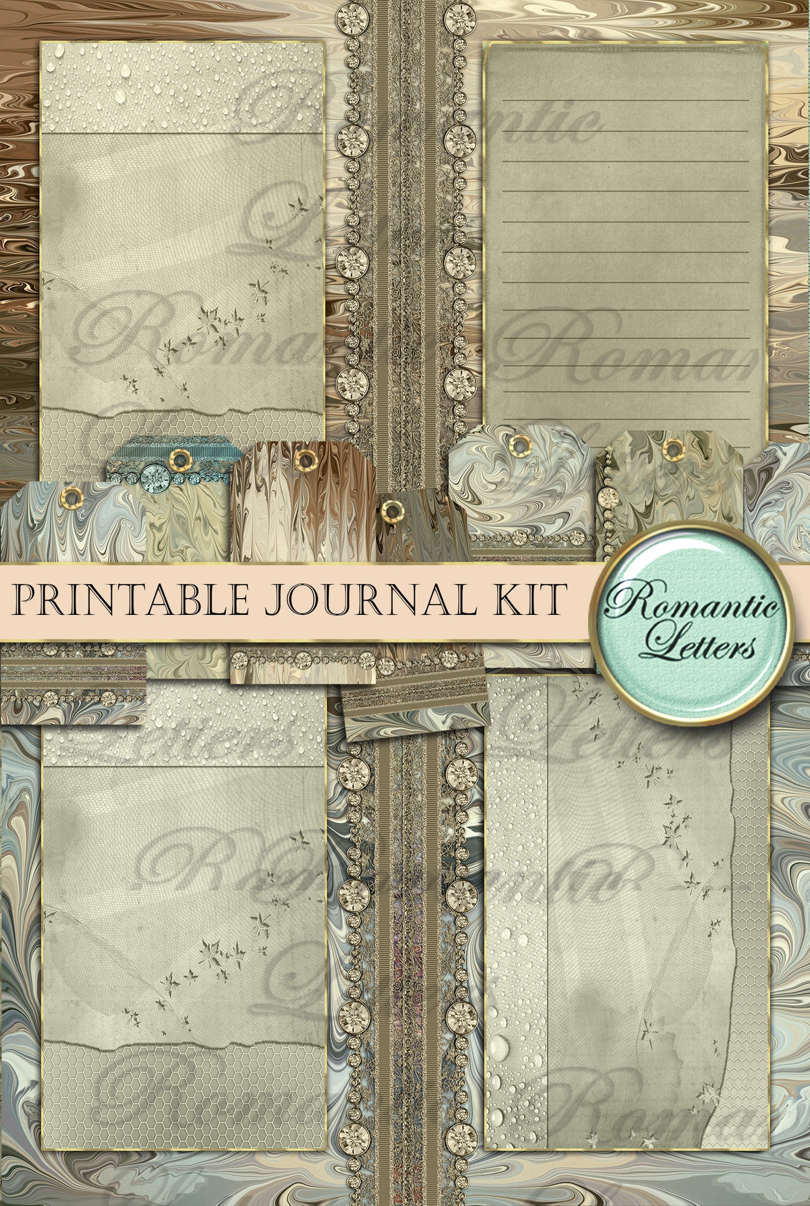Printable Junk Journal Kit Digital Scrapbook Backgrounds - Etsy