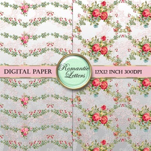 Floral Digital Scrapbook Paper Pack Shabby Chic Rose Flowers Background ...