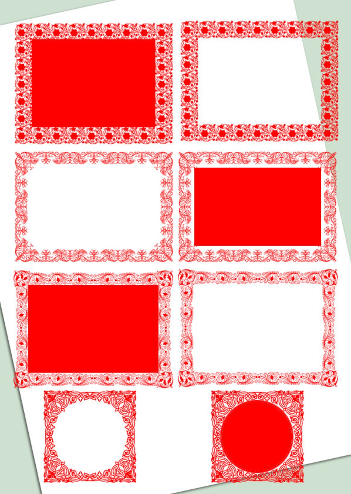 Digital Scrapbook Frames Digital Clip Art Red Lace Digital | Etsy