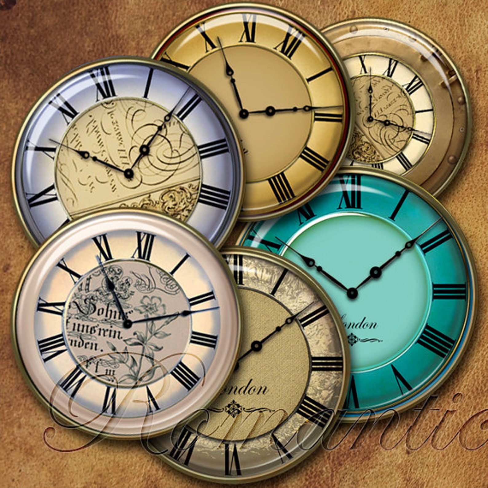 1 Inch Circle Vintage Clock Faces Printable Digital Collage - Etsy