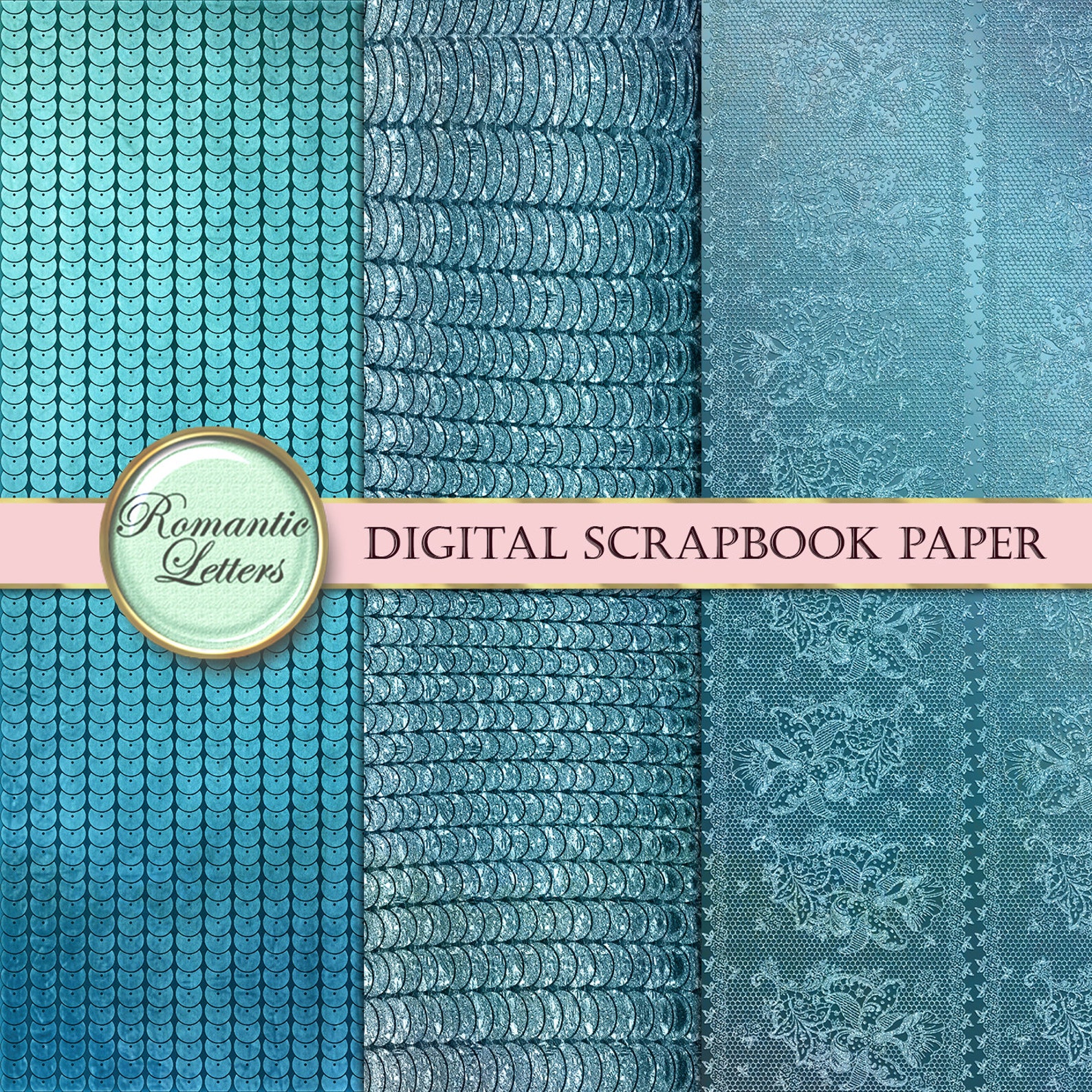 Teal Digital Paper Pack Printable Digital Scrapbook Album Paper Linen ...