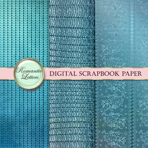 Teal Digital Paper Pack Printable Digital Scrapbook Album Paper Linen ...