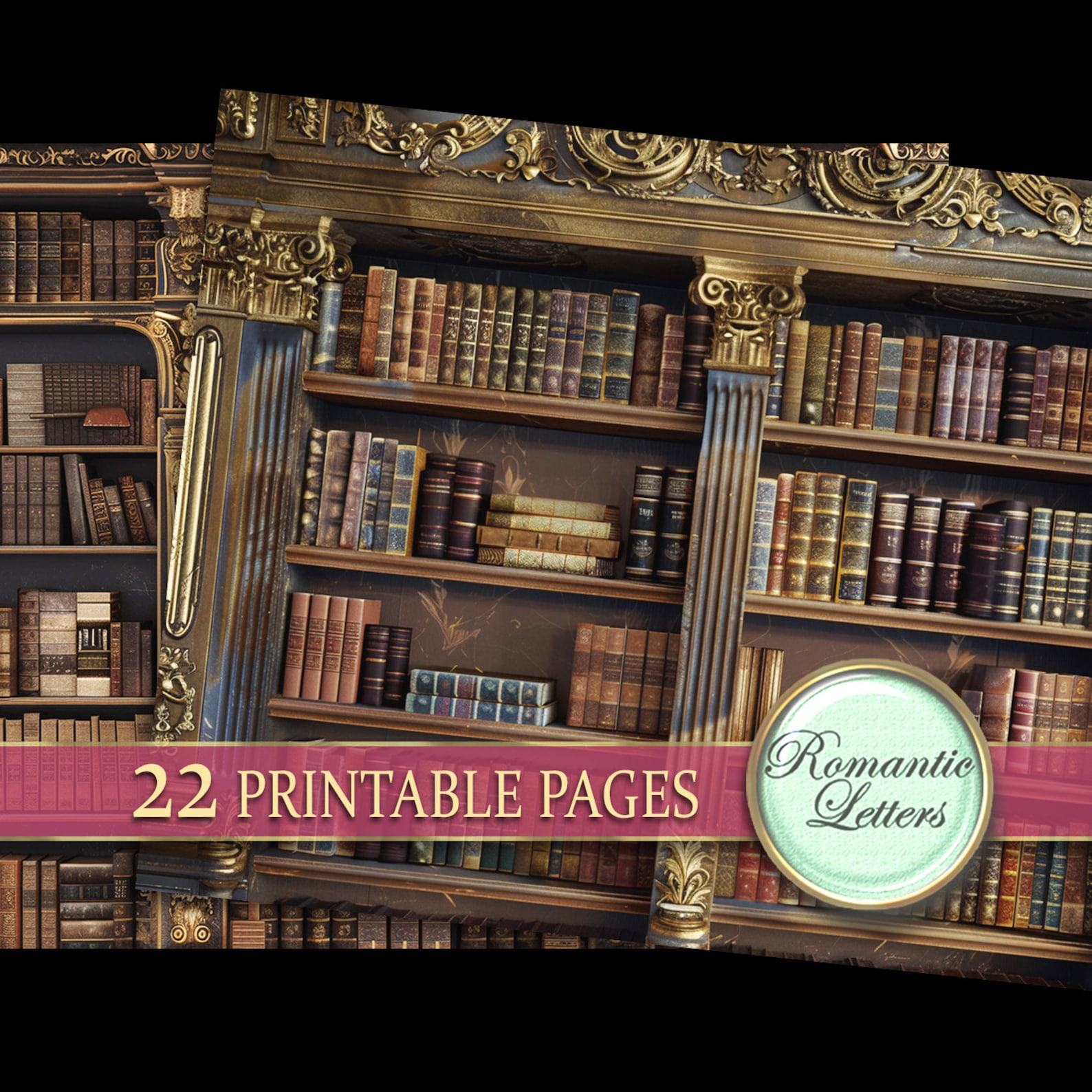 Bookshelves Bookcase Digital Scrapbook Paper Pack Printable Craft Paper ...