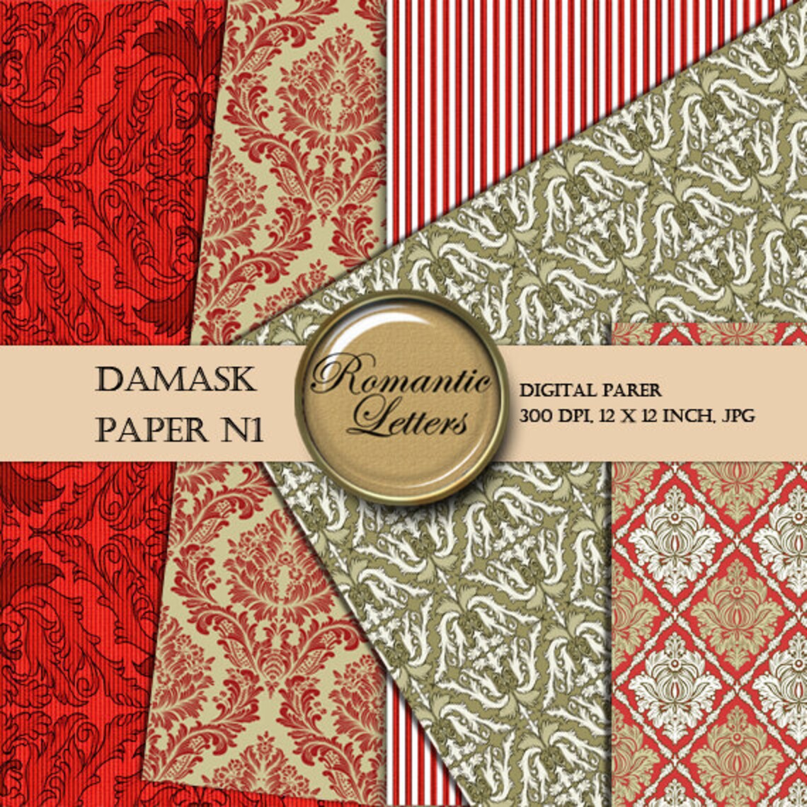 DAMASK Digital Paper Digital Scrapbooking Paper Pack Red - Etsy