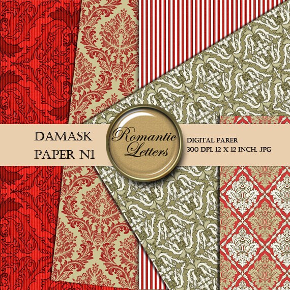 DAMASK digital paper digital Scrapbooking Paper pack red | Etsy