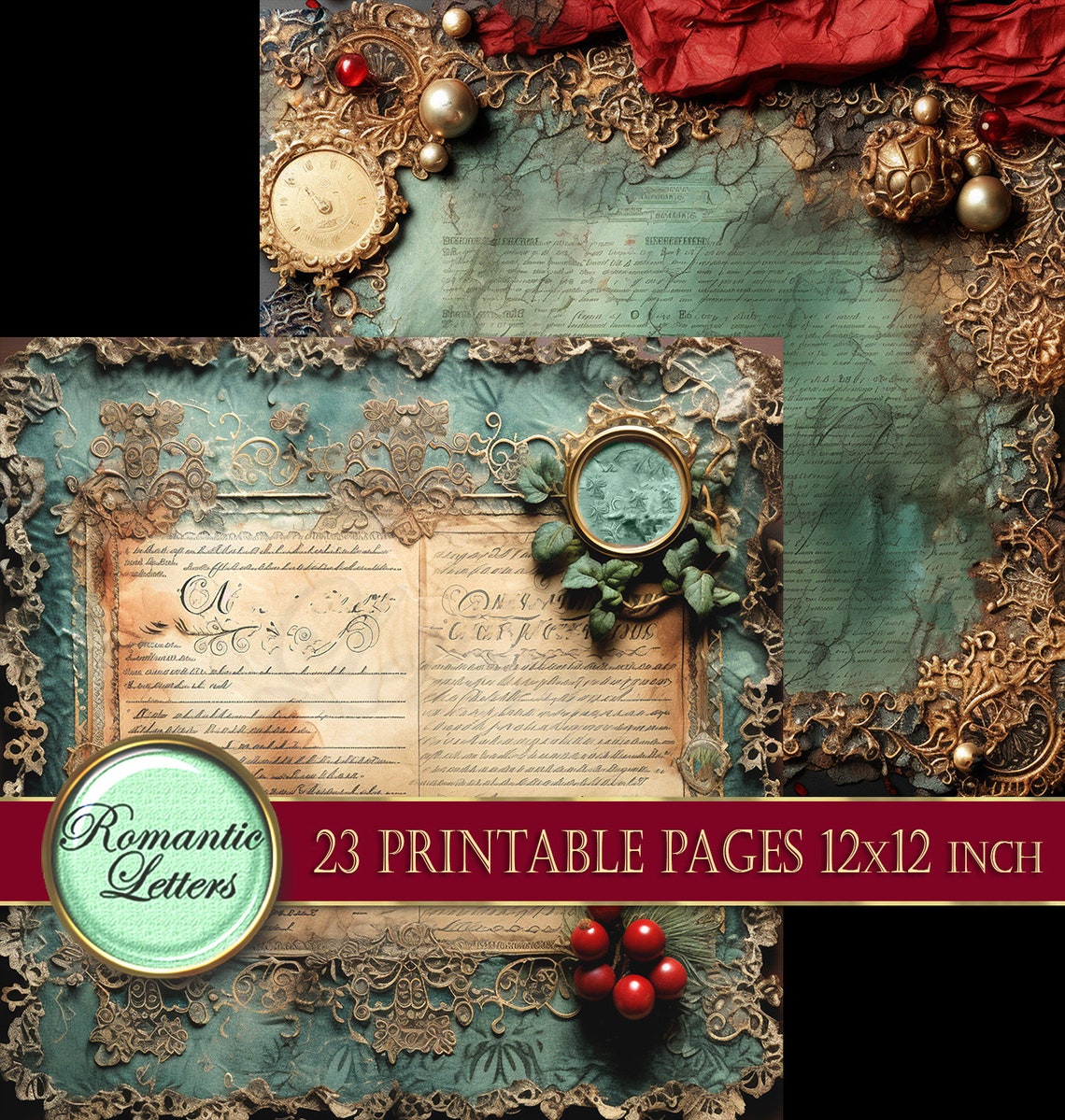 Printable Christmas Journal Pages Digital Scrapbooking Paper Background ...