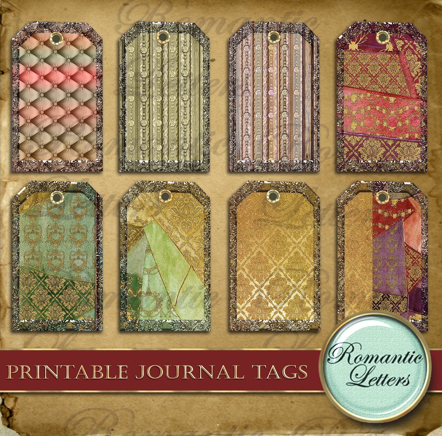 Printable scrapbook journal tags printable bookmark gift tags | Etsy