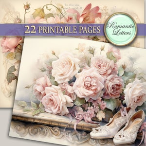 Floral Digital Scrapbook Paper Pack Junk Journal Pages Shabby Chic Rose ...