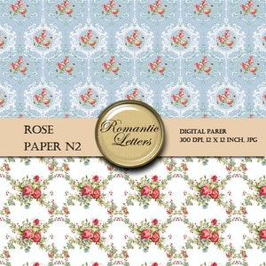 Digital Scrapbook Paper Pack ROSE Floral Shabby Chic Digital Backdrop ...