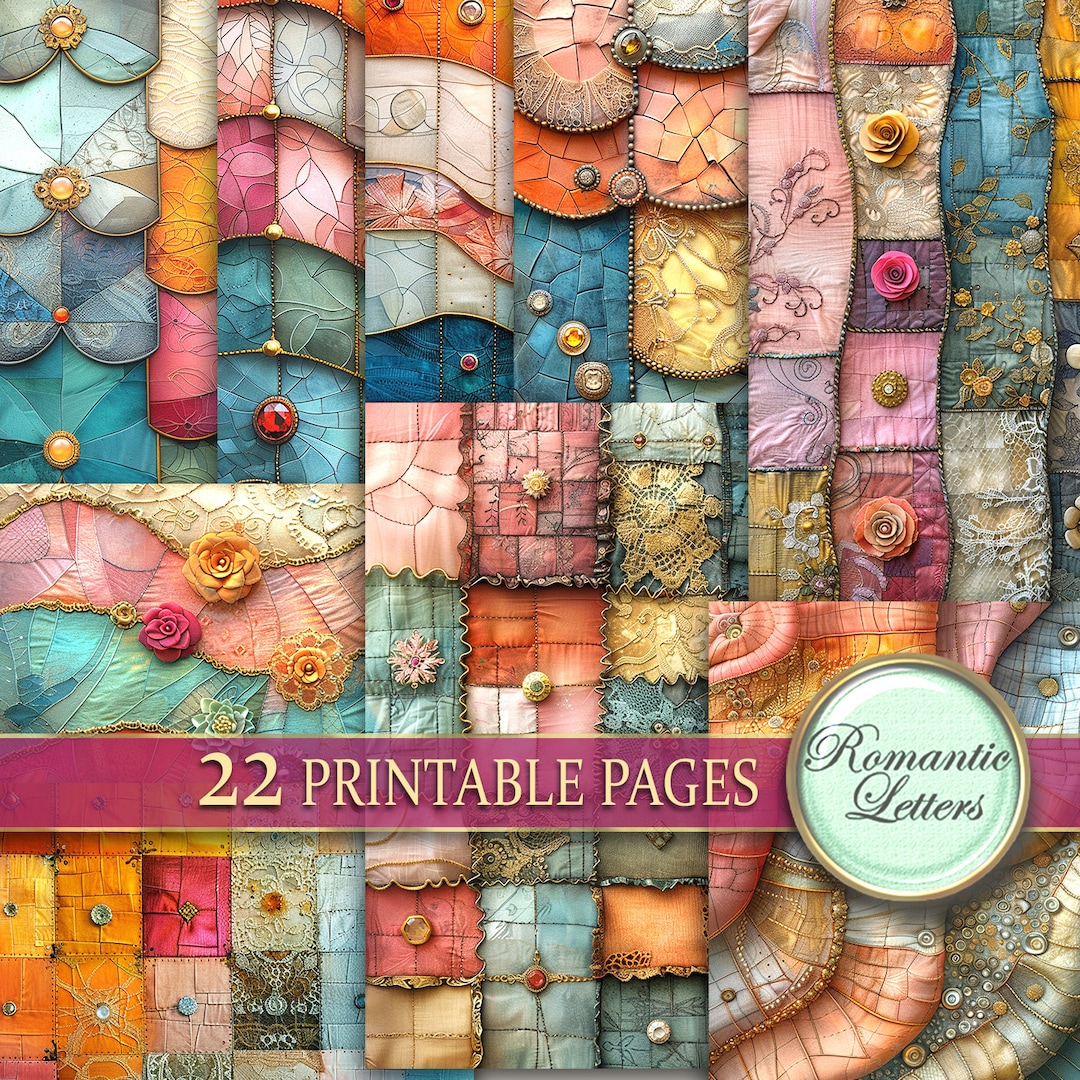 Digital Printable Scrapbook Paper Pack Patchwork Silk Fabric Printable ...