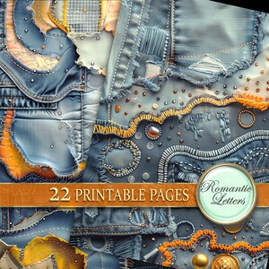 Digital Printable Scrapbook Paper Pack Junk Journal Paper Denim Fabric ...