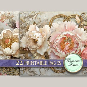 Botanical Digital Scrapbook Paper Pack Shabby Chic Flowers Wedding ...