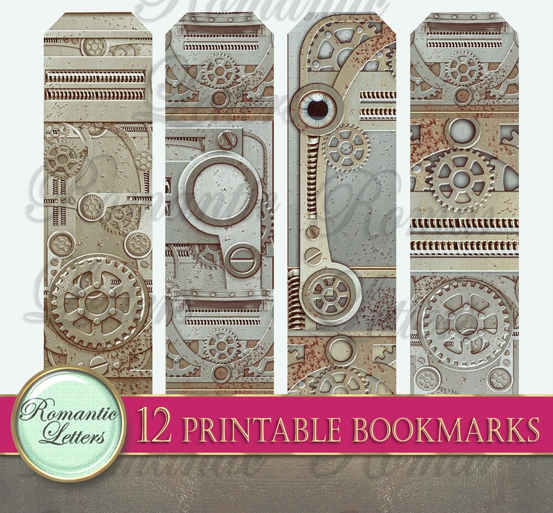 Printable Steampunk Bookmarks Set Printable Scrapbook Gift - Etsy