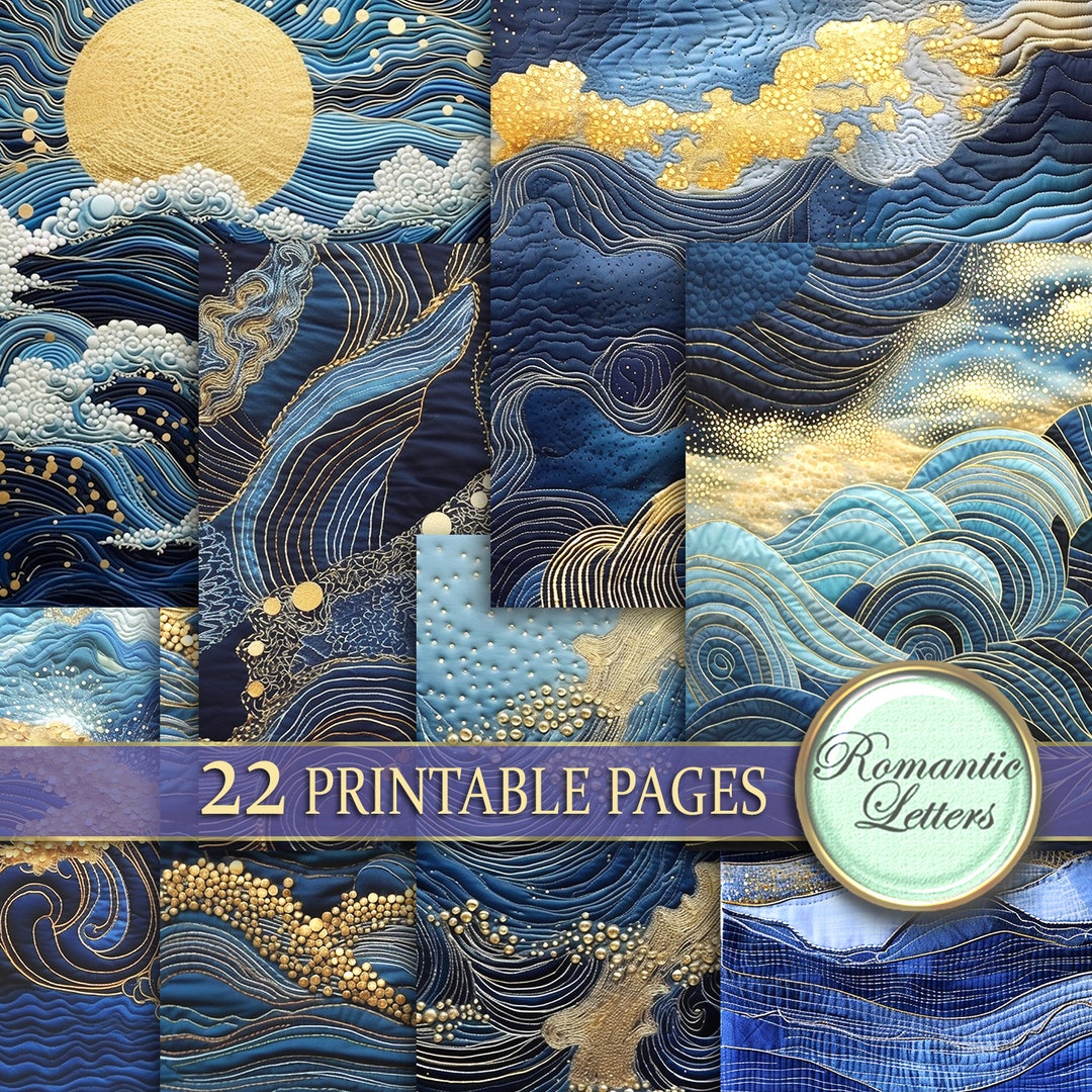 Ocean Waves Digital Printable Scrapbook Paper Pack Patchwork Fabric ...