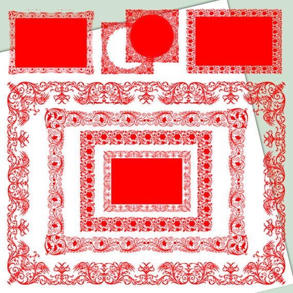 Digital Scrapbook Frames Digital Clip Art Red Lace Digital | Etsy