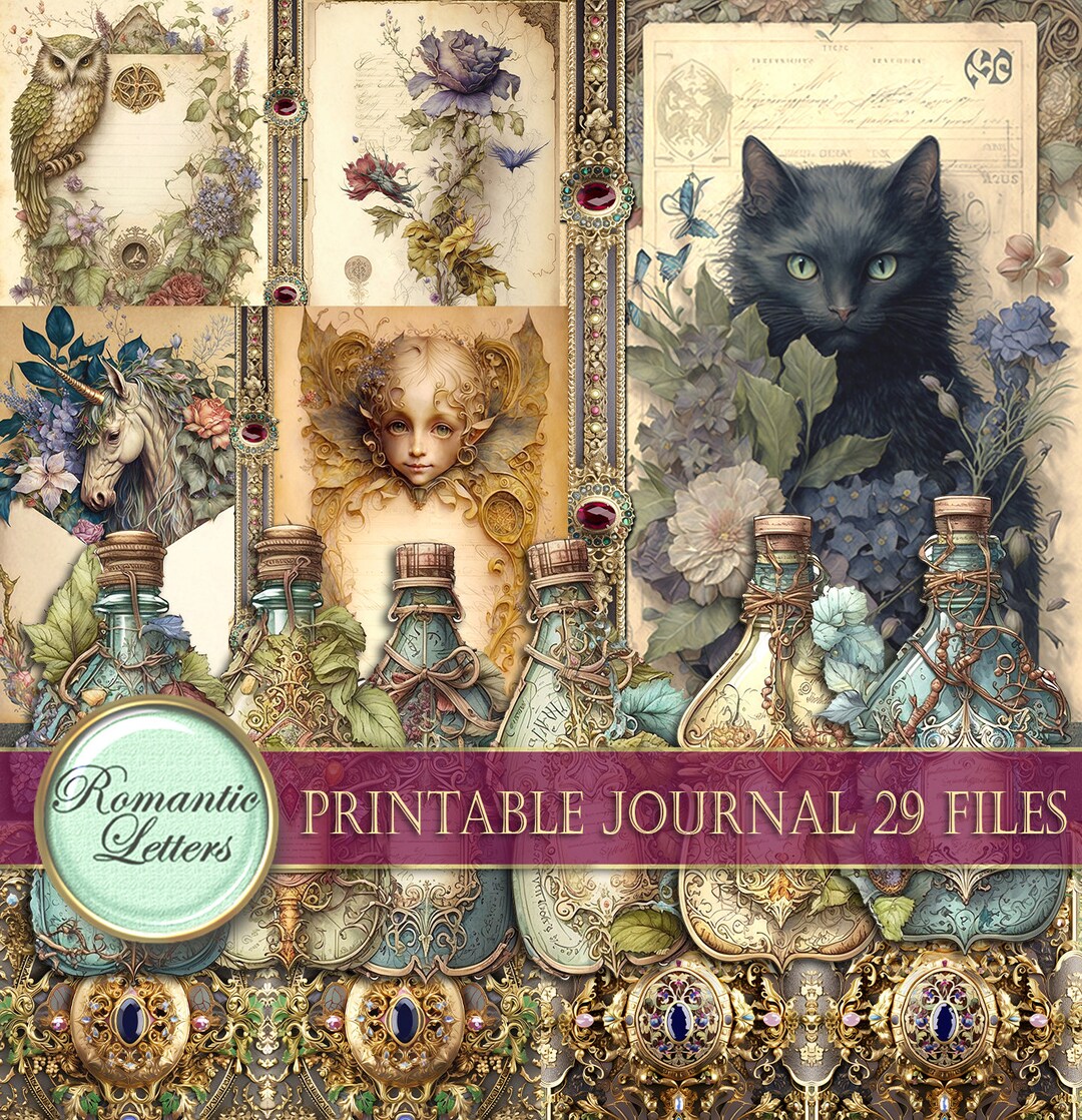 Magic Printable Junk Journal Kit Printable Journal Pages Card Tag Cover ...