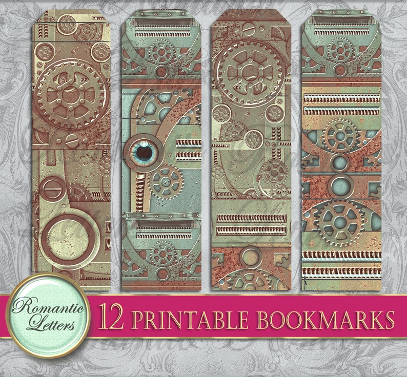 Printable Steampunk Bookmarks Set Digital Printable Gift Tags Printable ...