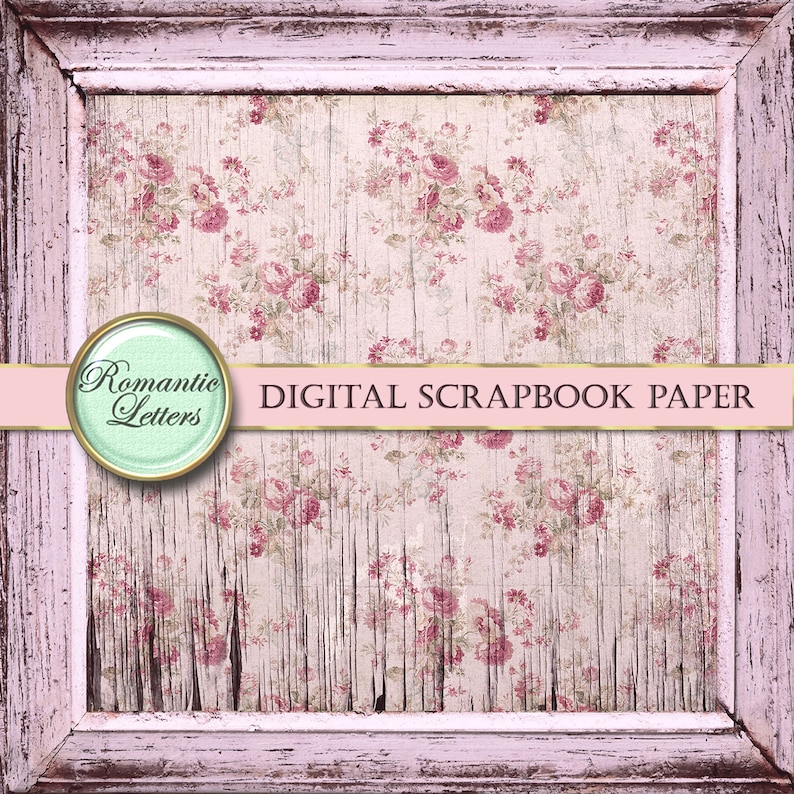 Shabby Chic Digital Scrapbook Paper Pack Pink Floral Digital Printable ...
