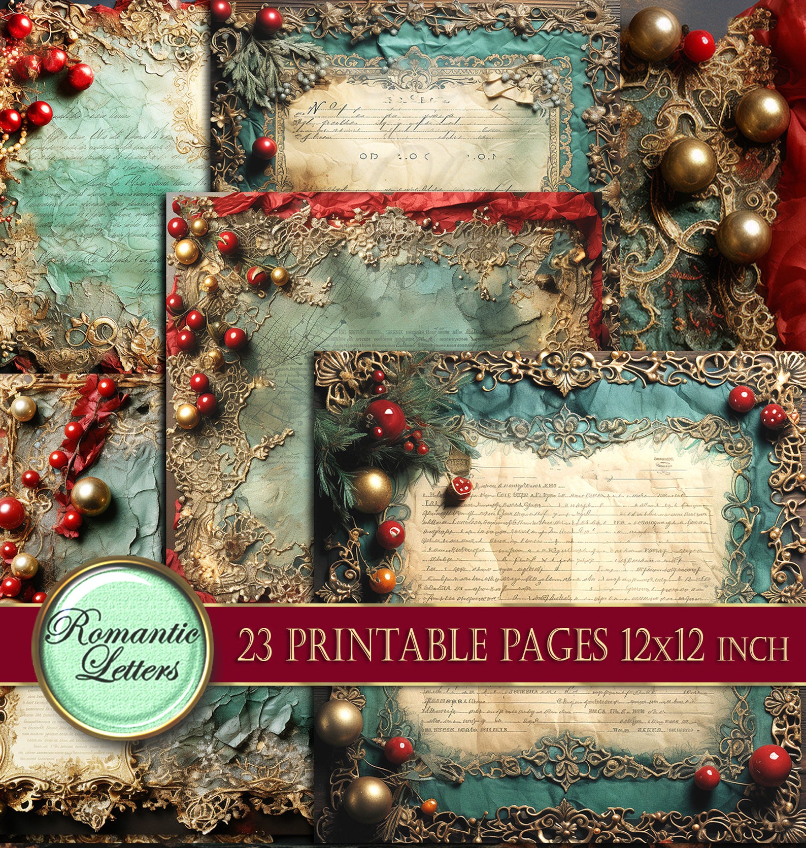 Printable Christmas Journal Pages Digital Scrapbooking Paper Background ...