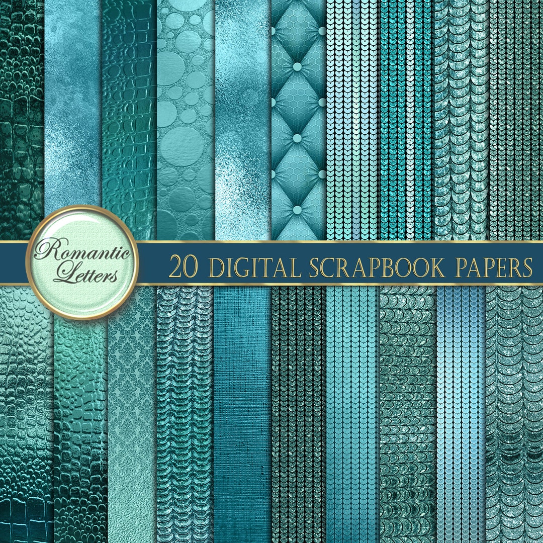Digital Paper Teal Digital Scrapbook Album Paper Digital Texture Teal ...