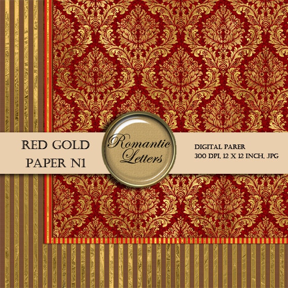 Digital Paper Damask Gold Digital Paper Red Gold Digital - Etsy