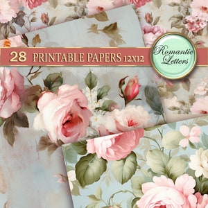 Shabby Chic Digital Scrapbooking Paper Pack Pink Floral Digital ...