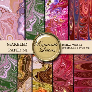 Marbled Digital Scrapbook Paper Pack Digital Printable Paper Background ...