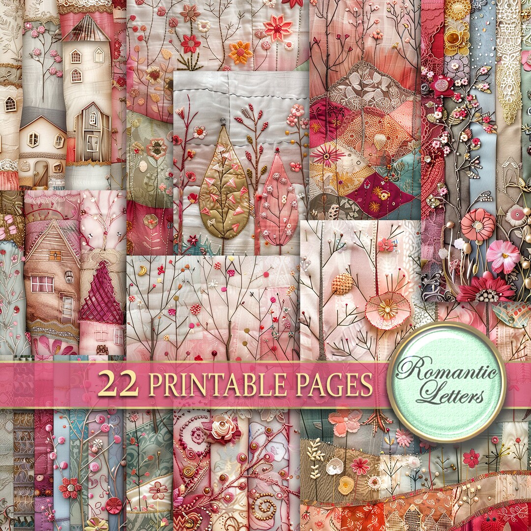 Digital Printable Scrapbook Paper Pack Embroidery Junk Journal Pages ...