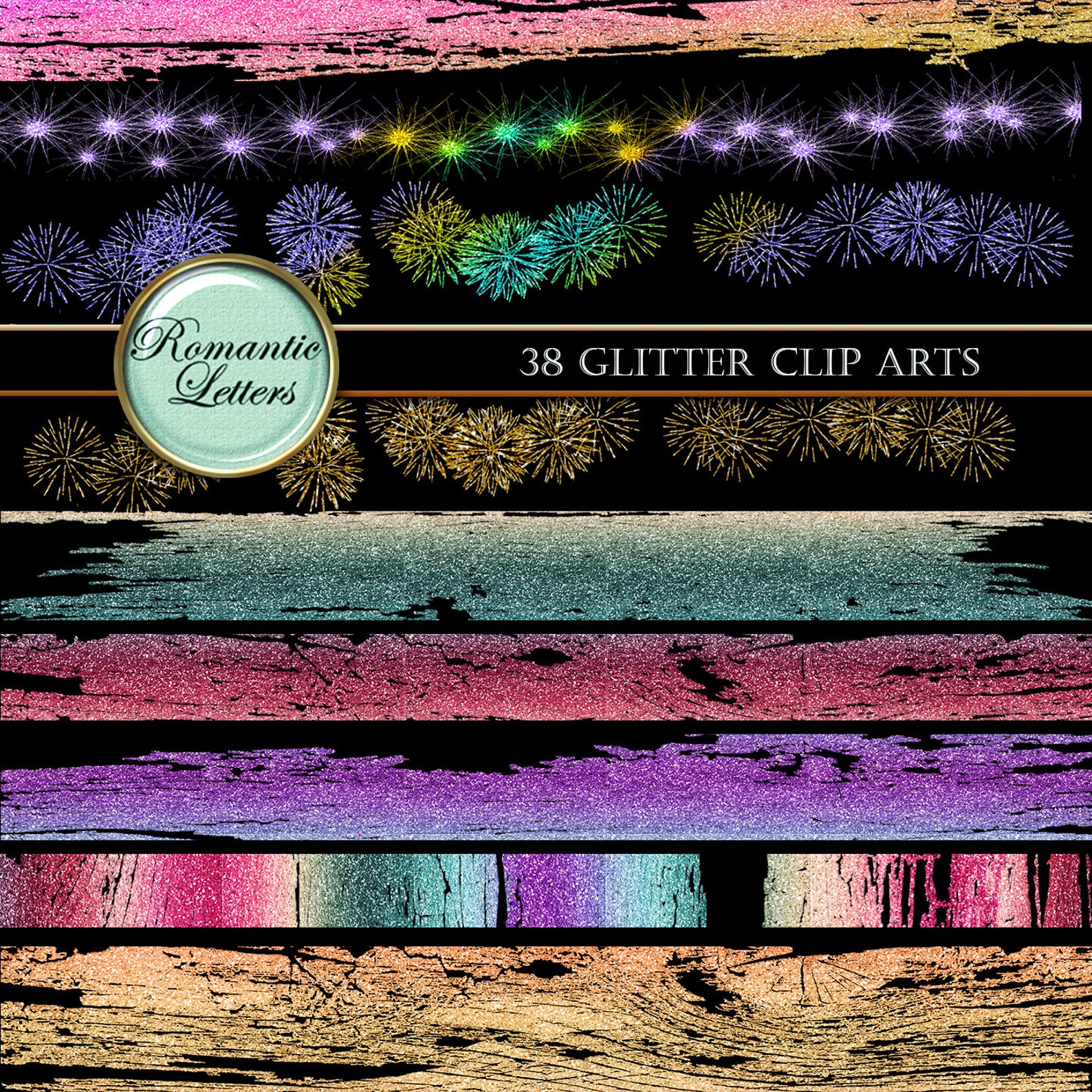 Digital Scrapbook Borders Clip Art Gold Rainbow Glitter - Etsy