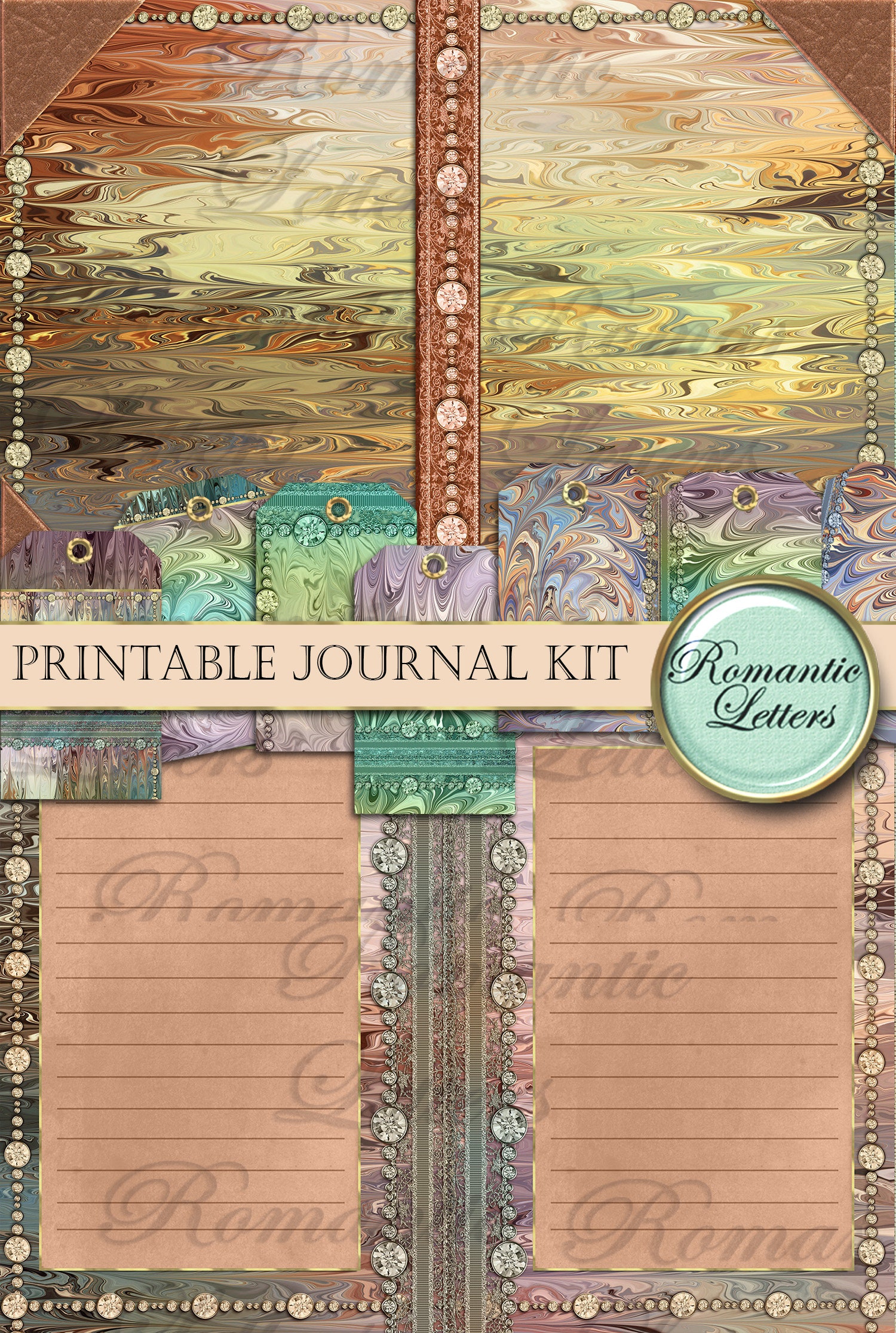 Printable Junk journal kit digital scrapbook backgrounds | Etsy