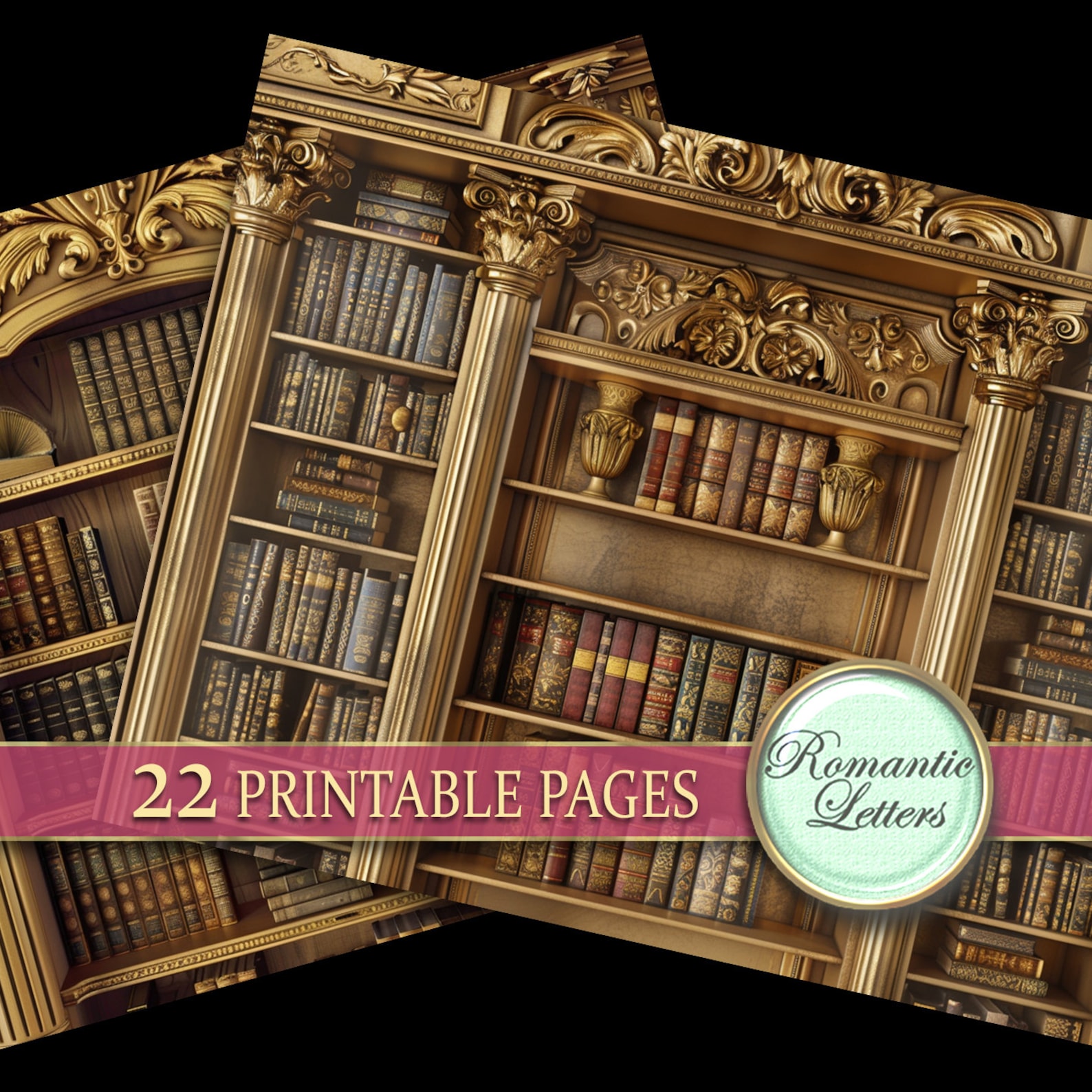 Bookshelves Bookcase Digital Scrapbook Paper Pack Printable Craft Paper ...