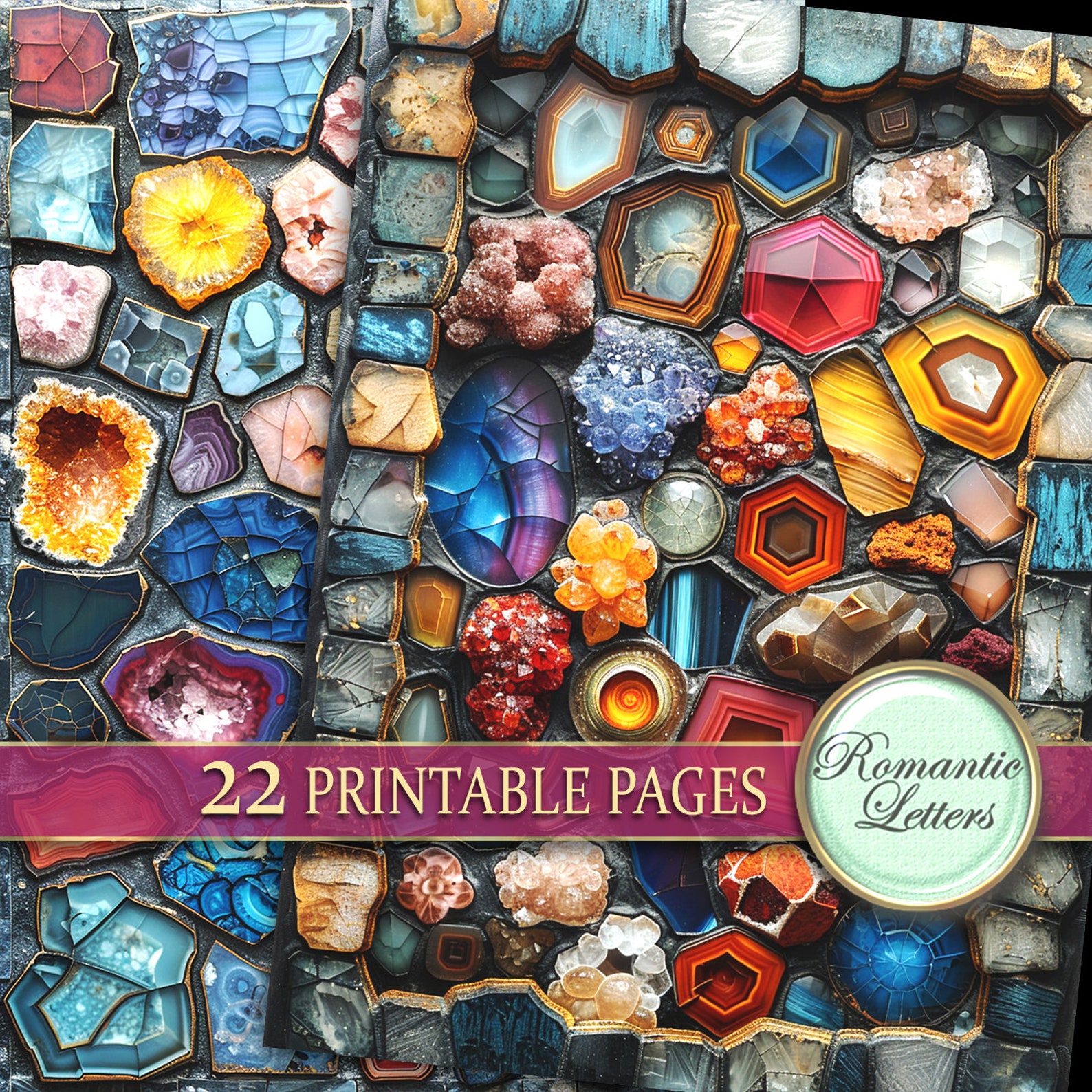 Gemstone Digital Printable Scrapbook Paper Pack Craft Paper Decoupage ...