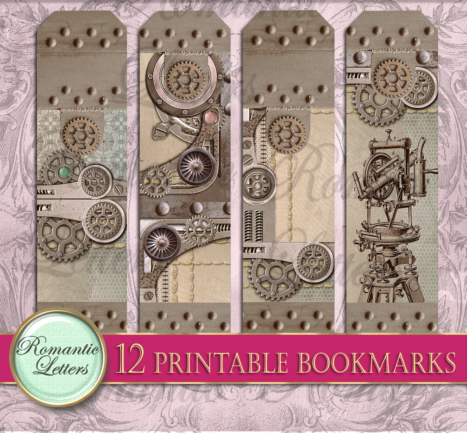 Printable Steampunk Bookmarks Set Printable Scrapbook Gift Tags ...