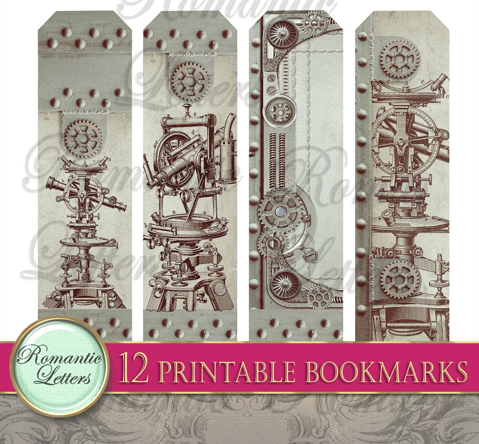 Printable Steampunk Bookmarks Set Printable Gift Tags - Etsy