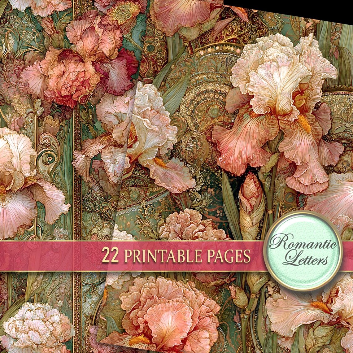 Floral Junk Journal Pages Digital Scrapbook Paper Pack Iris Flowers ...