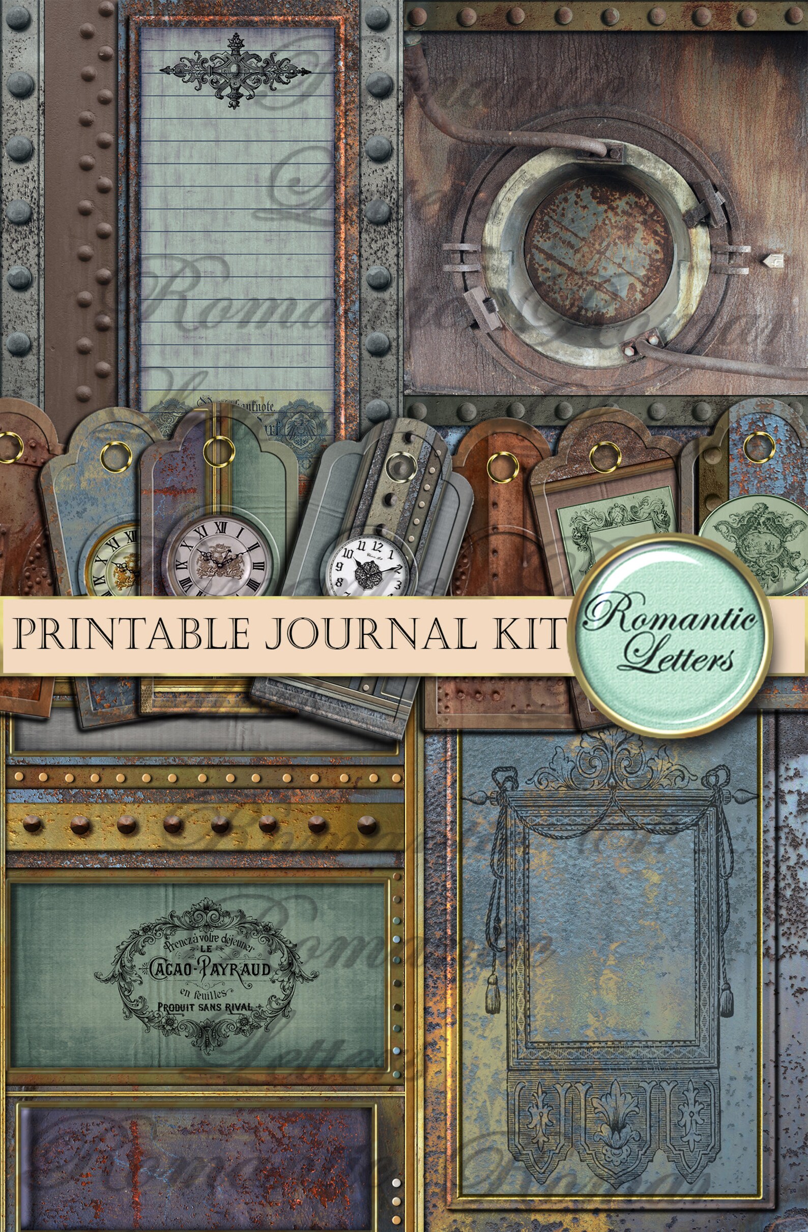 Steampunk Printable Junk Journal Kit Digital Scrapbook Printable Paper ...