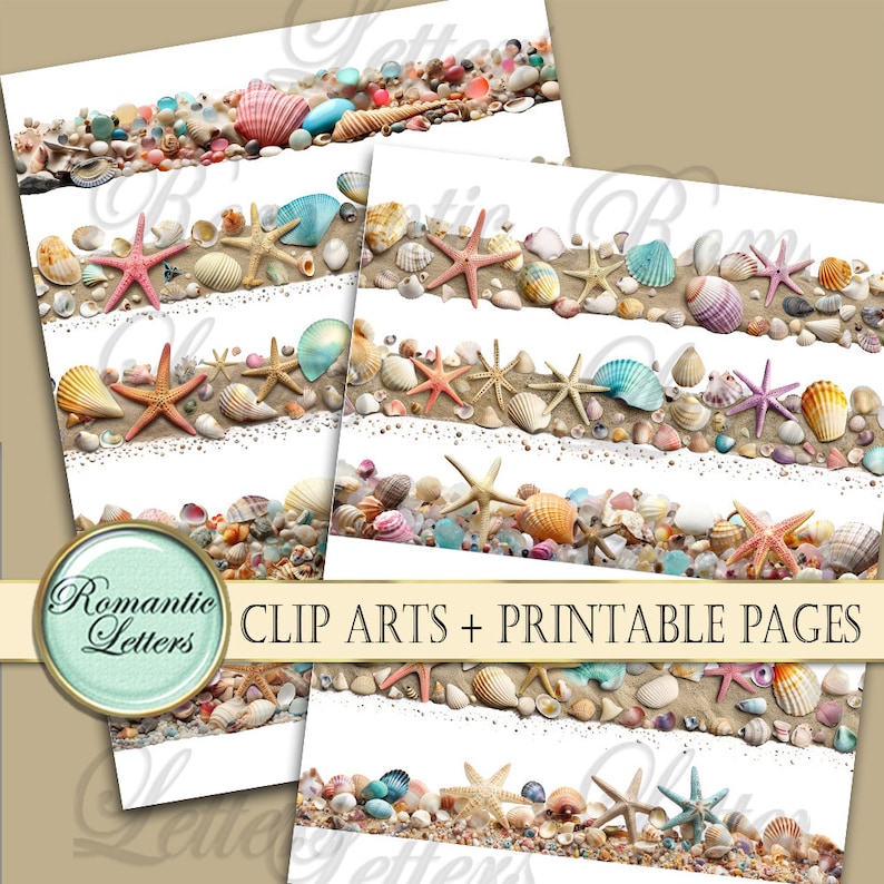 Beach Sea Shells Digital Clip Art Printable Scrapbook Frame Clipart ...