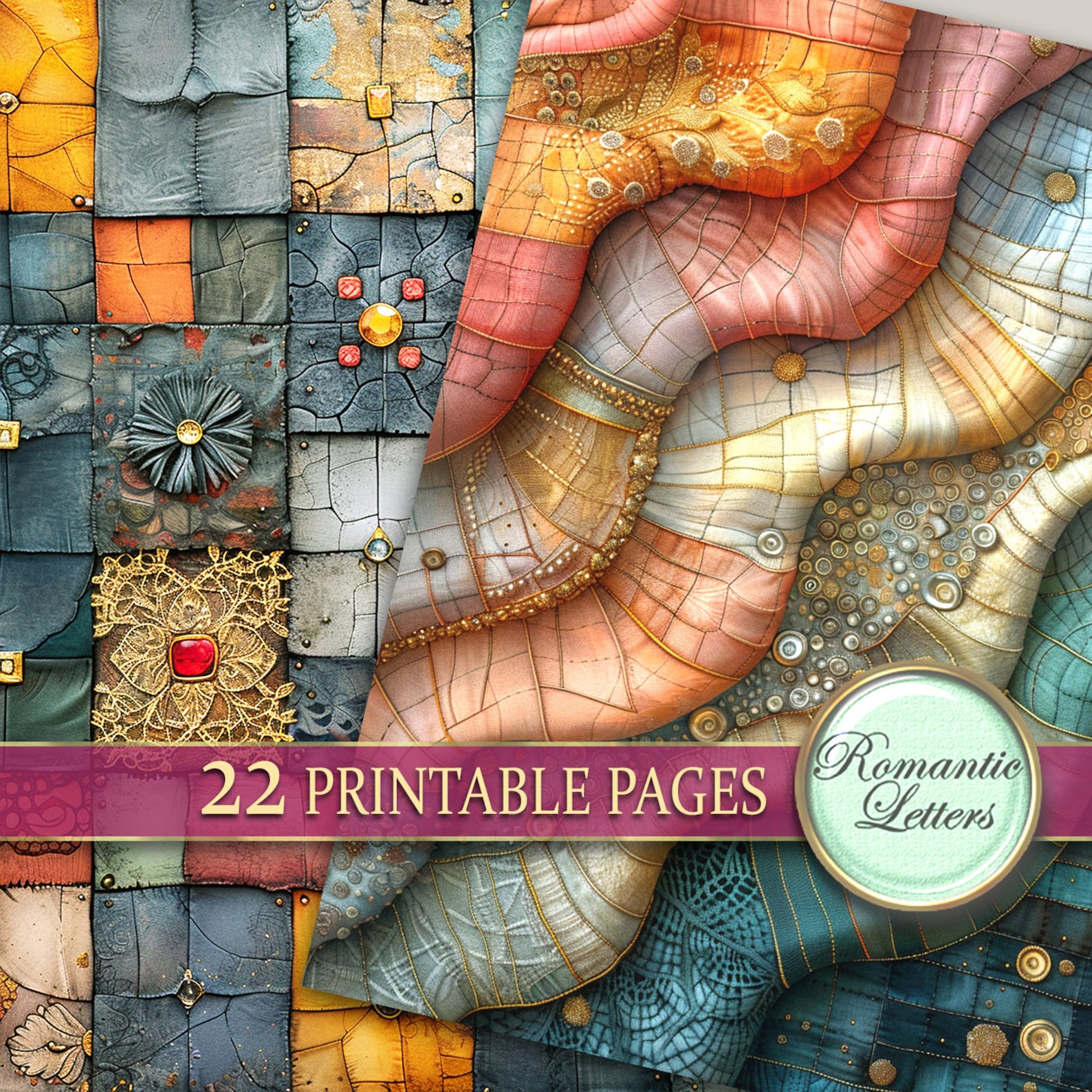 Digital Printable Scrapbook Paper Pack Patchwork Silk Fabric Printable ...