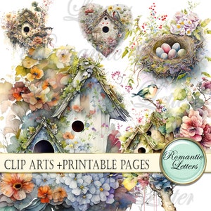 Easter Bird House Digital Clip Art Set Easter Eggs Printable Scrapbook ...