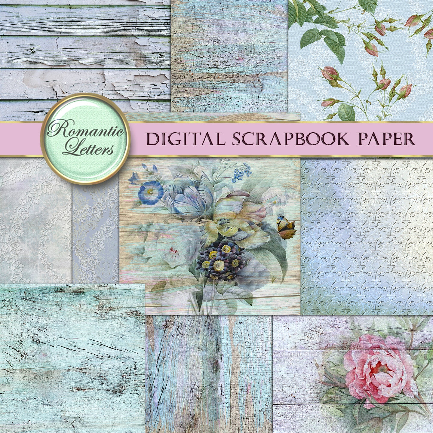 Wedding digital scrapbooking paper pack printable wedding | Etsy