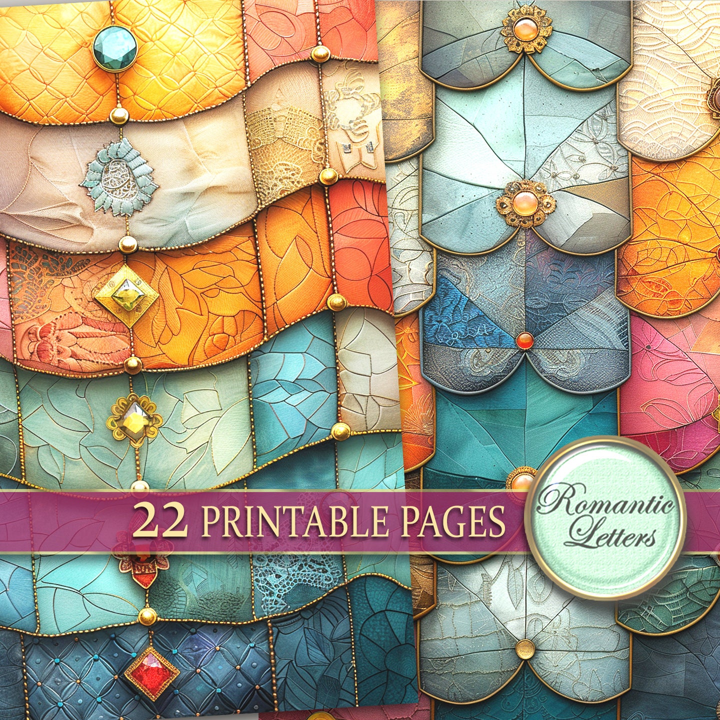 Digital Printable Scrapbook Paper Pack Patchwork Silk Fabric Printable ...