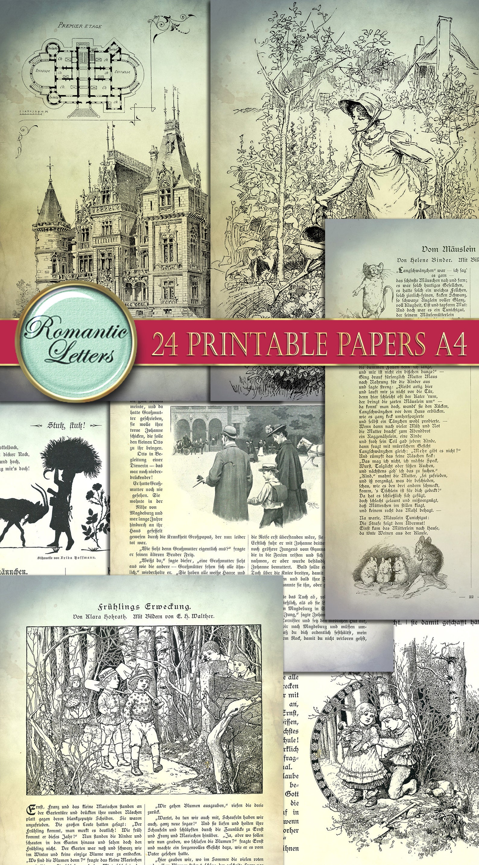 Printable paper pack junk journal paper Victorian digital | Etsy