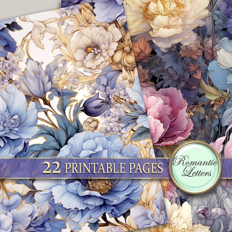 Botanical Digital Scrapbook Paper Pack Shabby Chic Flower Digital ...