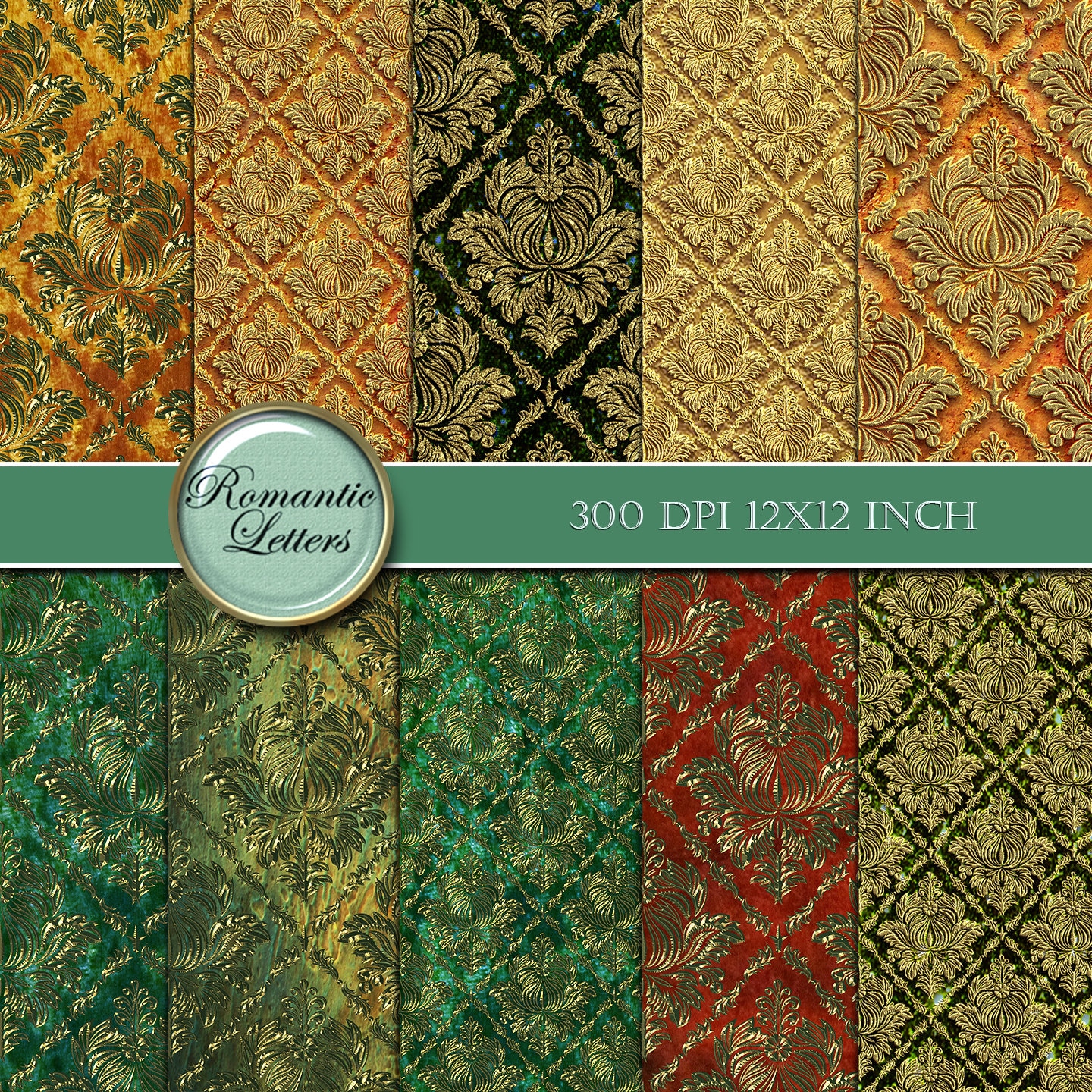 Autumn Golden Damask Velvet Autumn Digital Scrapbook Paper Digital ...