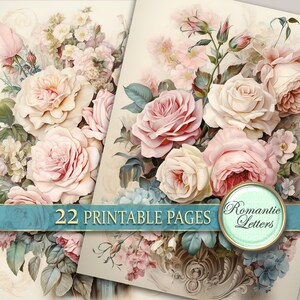 Floral Digital Printable Scrapbook Paper Pack Junk Journal Pages Shabby ...