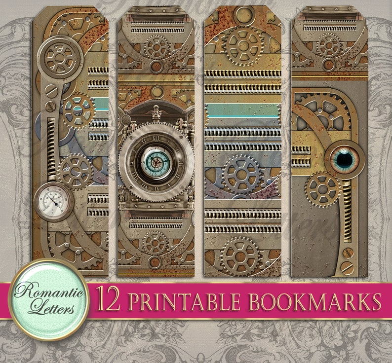 Printable Steampunk Bookmarks Set Printable Scrapbook Gift - Etsy