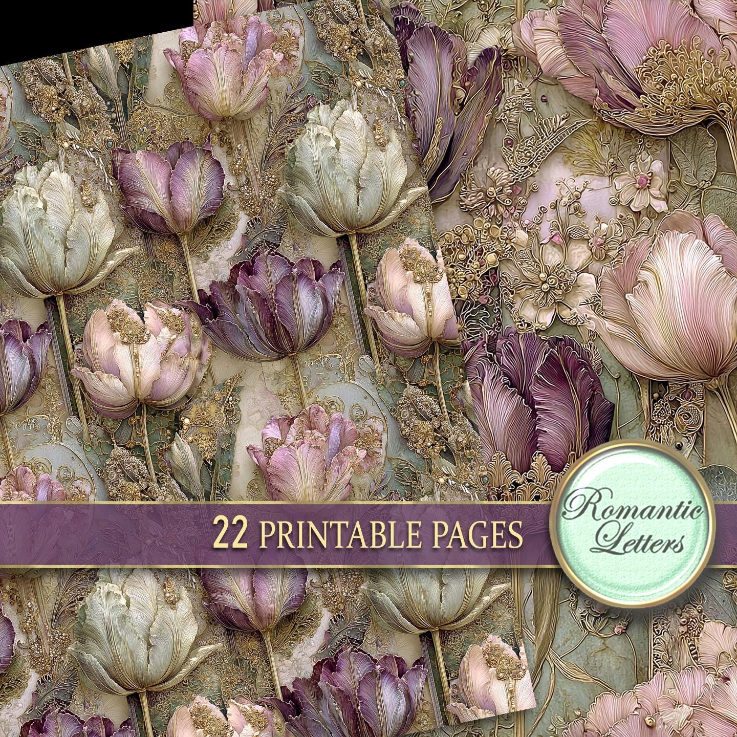 Tulips Digital Scrapbook Paper Pack Victorian Botanical Digital ...