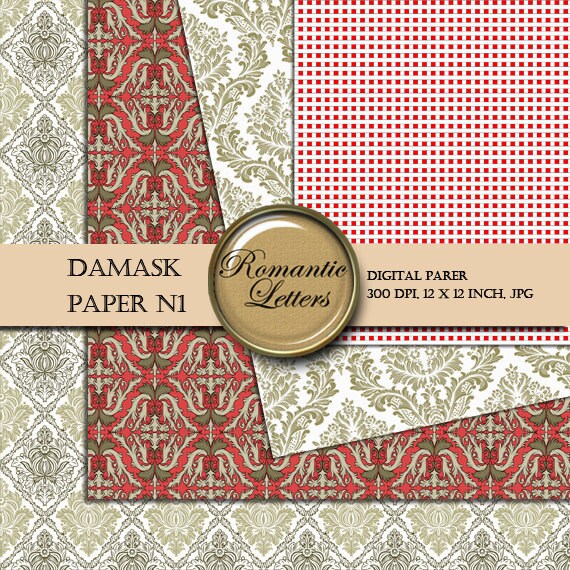 DAMASK digital paper digital Scrapbooking Paper pack red | Etsy